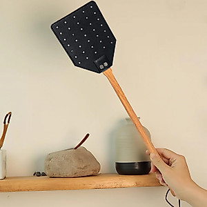 19.5" Sturdy Leather Fly Swatter for Indoors, Heavy Duty Flyswatter with Durable Wooden Handle, Fly Swatters with Hanging Rope for Flies, Bees (Brown & Black)