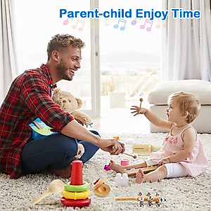 Chriffer Kids Musical Instruments Toys, Percussion Instruments Set with Storage Bag, Preschool Educational Music Toys for Boys Girls, Natural Eco-Friendly Wooden Music Set (10pcs)