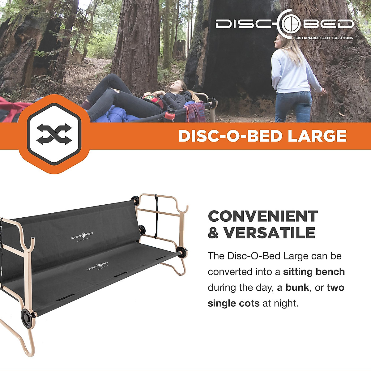 Disc-O-Bed Large, with 2 Side Organizers, Black