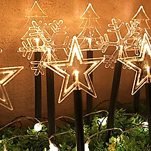 JOINTWIN Christmas Tree Led Pathway Lights Battery Operated with Timer Function for Lawn Yard Walkway Garden Decor Christmas Home Decoration Warm White Landscape Light - 5 Pack