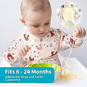 3 Pcs Long Sleeved Bib Set | Baby Waterproof Bibs with Pocket Bundle | Toddler Bib with Sleeves and Crumb Catcher | Stain and Odor Resistance Play Smock Apron - Pack of 3 | 6-24 Months