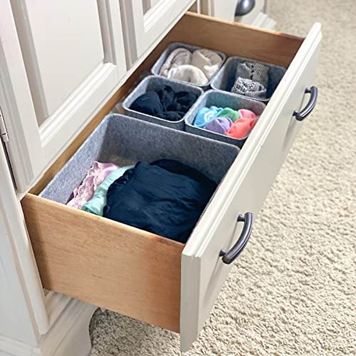 Welaxy Desk Organizers Storage bins Set Office Drawer Organizers Pen holder pencil cup phone stand sticky note storage Closet Cabinet boxes Organizing 5-piece Pack (Gray)