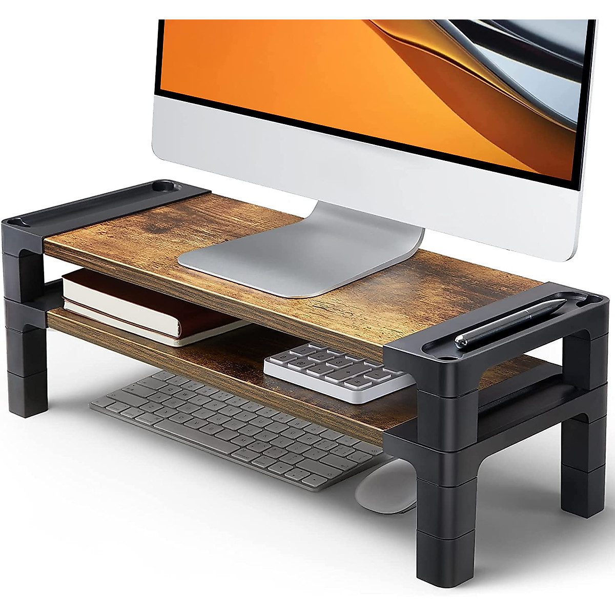 HUANUO Monitor Stand Computer Riser, Monitor Stand for Desk with Adjustable Height and 2 Platforms, Ergonomic Computer Riser, Monitor Riser for Laptops and Monitors