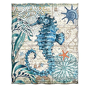 Jekeno Sea Horse Blanket Smooth Soft Ocean Style Print Throw Blanket for Sofa Chair Bed Office Gift 50"x60"