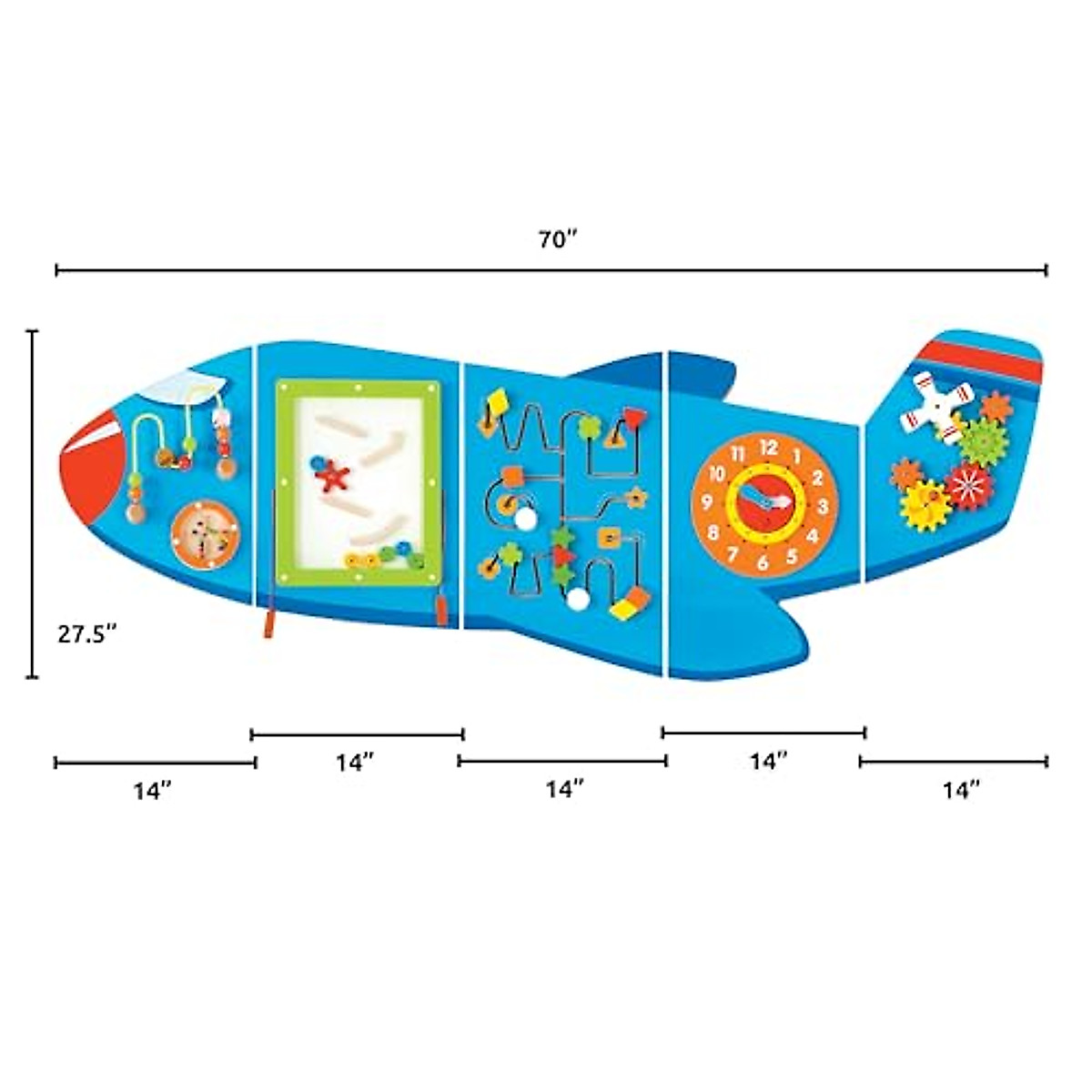 SPARK & WOW Airplane Activity Wall Panels - Ages 18m+ - Montessori Sensory Wall Toy - 6 Activities - Busy Board - Toddler Room Décor