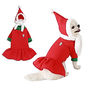 Dog Christmas Costume Dog Dresses Dog Lace Velvet Hats Pet Cosplay Costumes Cat Christmas Holiday Outfit Green Red Pet Fall Winter Clothes Coats Snowman Pet Costumes for Small Medium Dogs Cats (M)