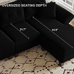 Belffin Black Velvet Sectional Couch L Shaped Sofa 4 Seat Sofa with Chaise Convertible L-Shaped Couches Reversible Sectional Sofa Black