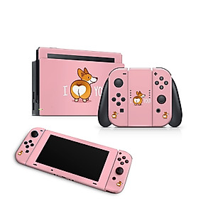 ZOOMHITSKINS Compatible with Switch Skin Cover Cute Corgi Butt Vinyl Sticker Dog Sticker Best Friend Puppy Pink 3M Vinyl Decal Sticker Wrap, Made in The USA