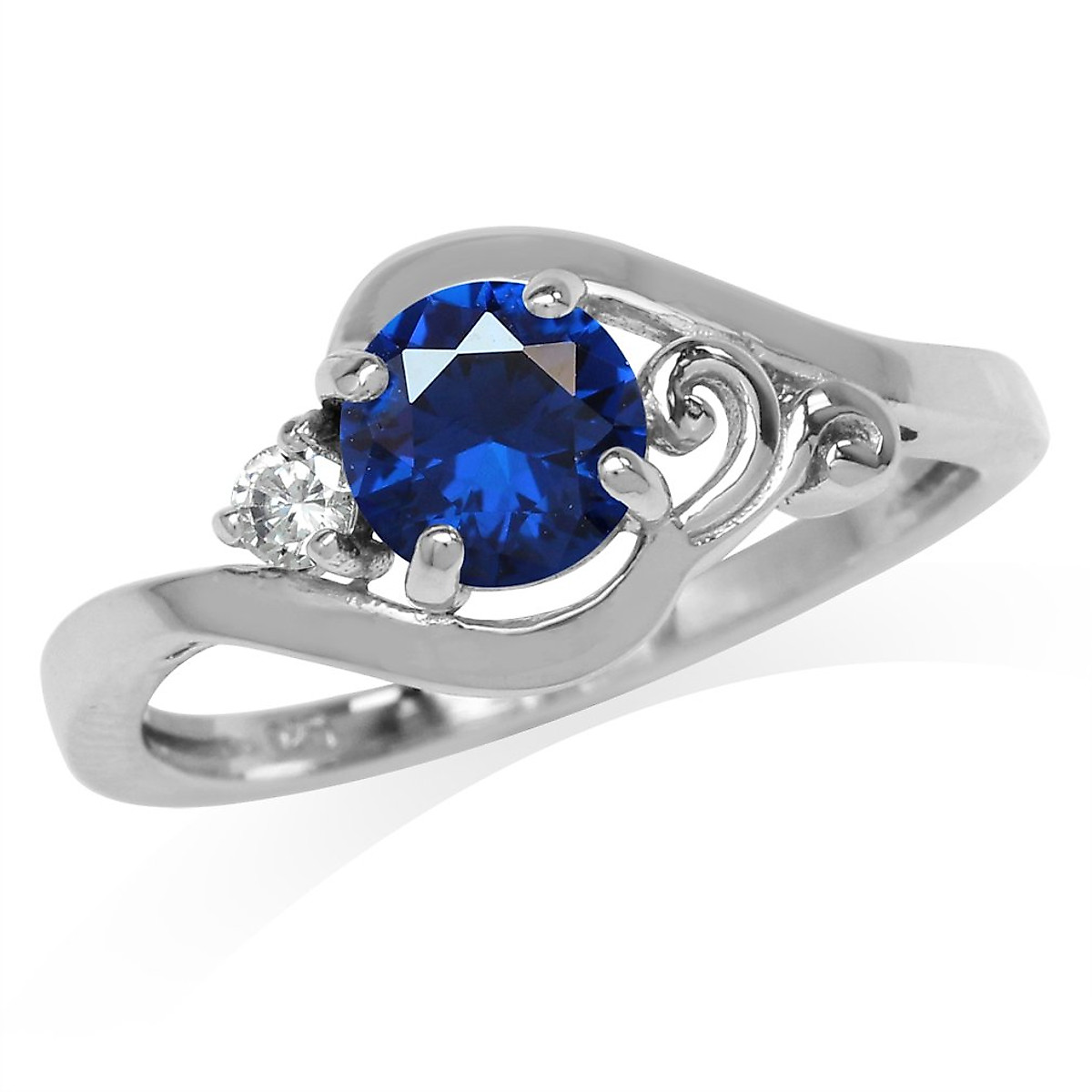 Silvershake Created Sapphire Blue and White Cubic Zirconia Gold Plated 925 Sterling Silver Engagement Ring Size 6.5