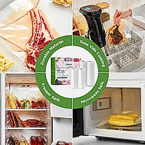 Gasbye Vacuum Sealer Bags, [200ft Mega-Pack] 4 Rolls each 8"x50' Food Saver Vacuum Sealer Bags Rolls for Custom Fit Airtight Freshness & Sous Vide, BPA Free, 7-Layer Ultra-Thick Anti-Puncture Design