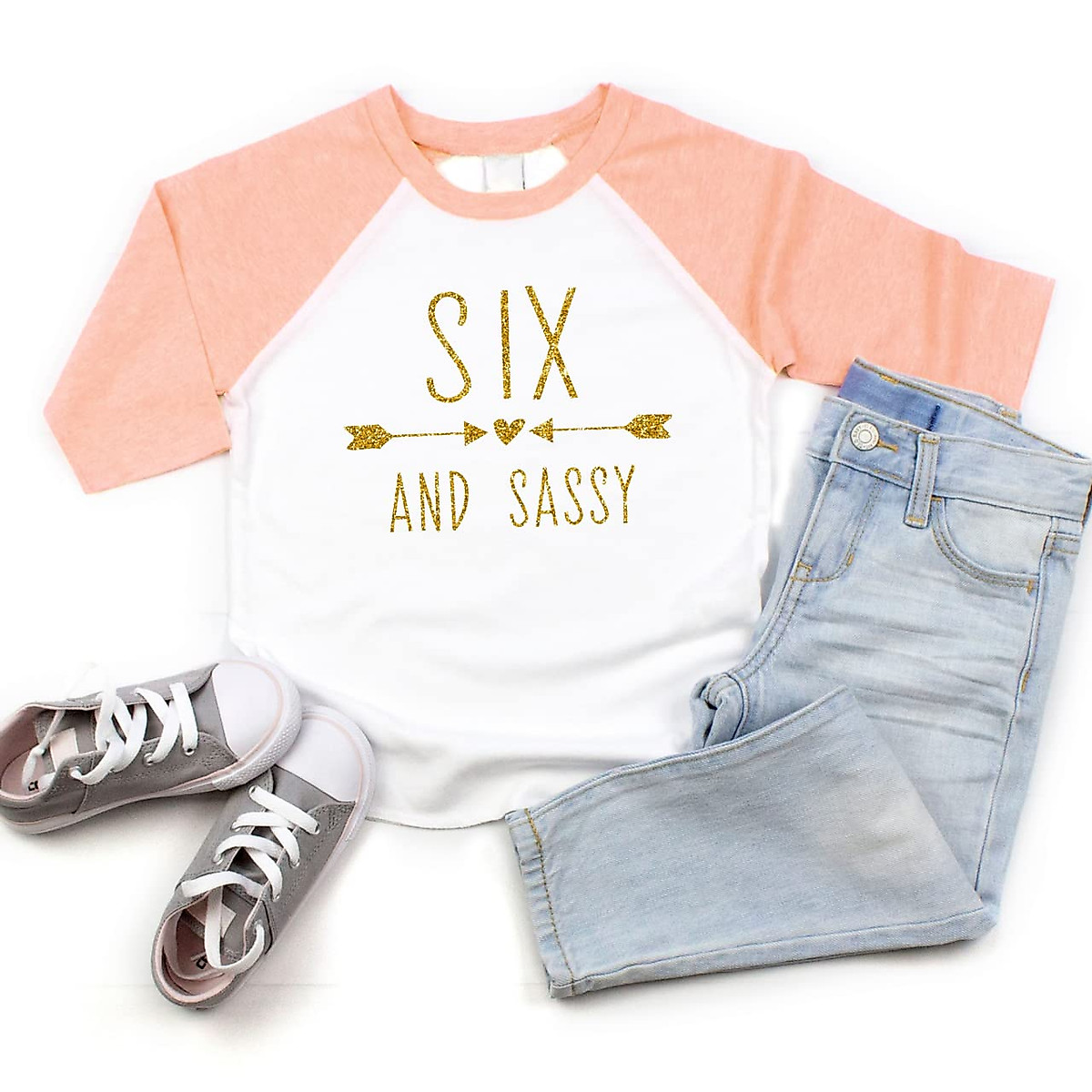 Bump and Beyond Designs 6 Year Old Birthday Shirt Girl Sixth Birthday Outfit (Peach/Gold 6-8)