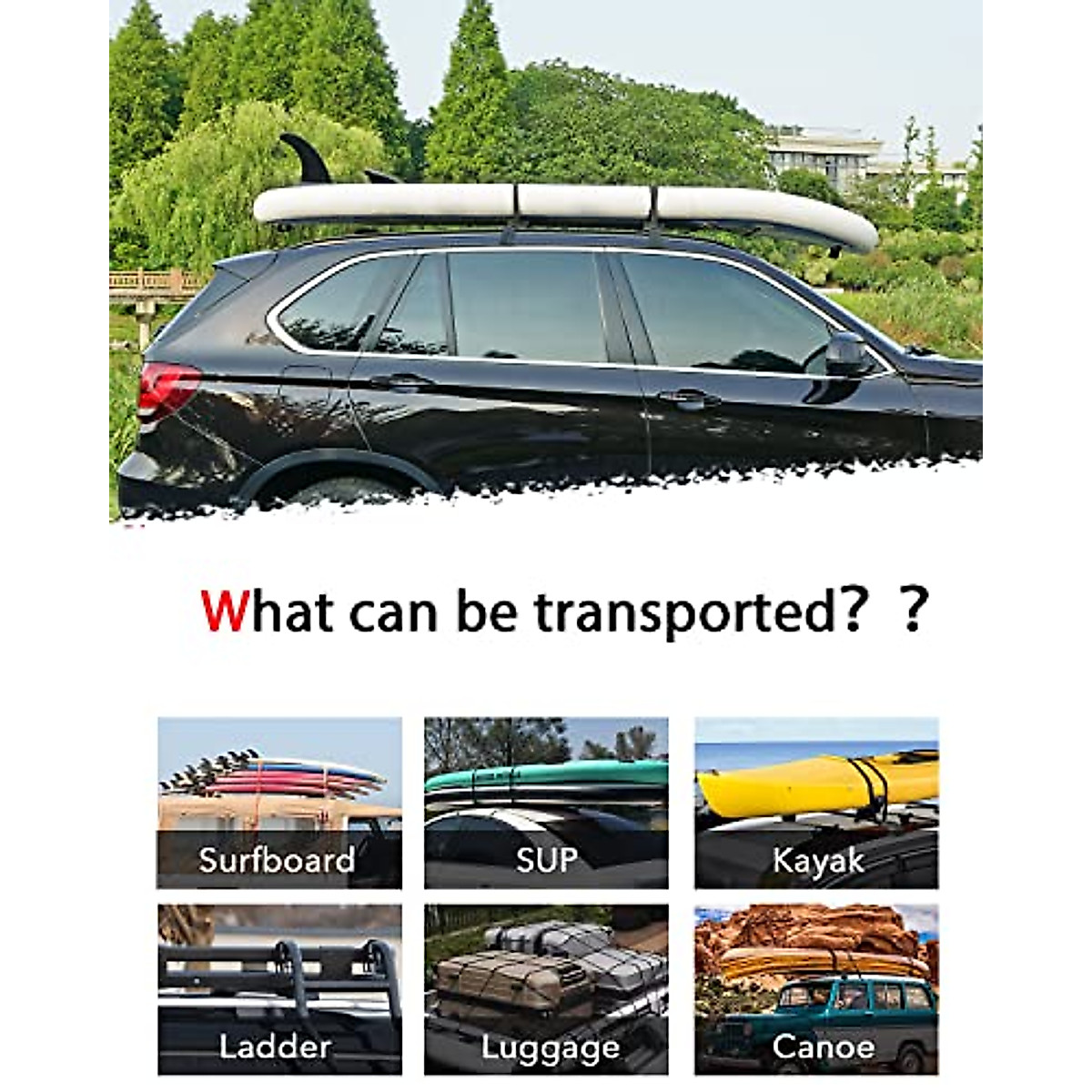 WONITAGO Premium 'No Scratch' Silicon Tie Down Cam Straps for Surfboards, Kayaks, SUP Paddleboards, Canoes, Snowboards 15ft (Pair)