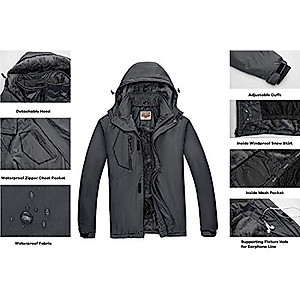 WULFUL Men's Waterproof Ski Jacket Warm Winter Snow Coat Mountain Windbreaker Hooded Raincoat
