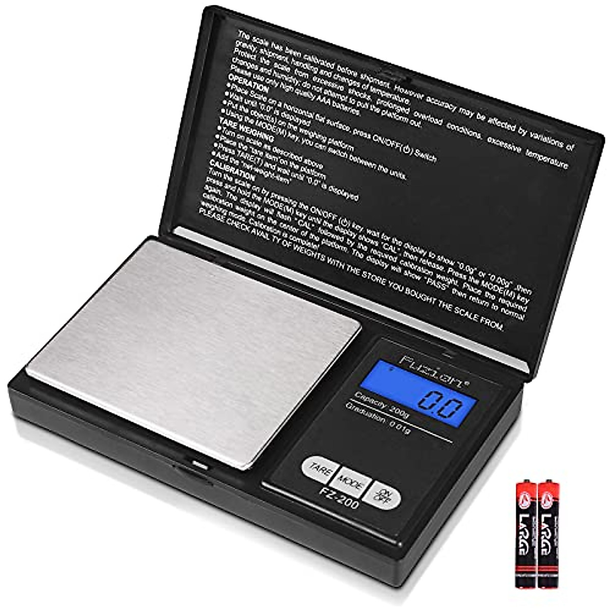 Fuzion Digital Pocket Scale, 200g/0.01g Gram Scale, Mini Scale Gram and Ounce, Small Food Scale, Herb Scale, Jewelry Scale Portable Scale with Tare, Stainless Steel, LCD