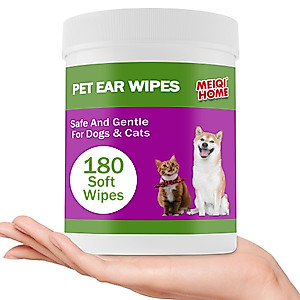 180 Count Dog Ear Cleaner Wipes ,Dog Ear Wipes ,Gently Remove Ear Wax, Debris ,Soothes & Relieves Ear Itching, Fresh Mugwort Scent, All Natural Ingredients,Safe & Gentle Ear Wipes for Dogs & Cats