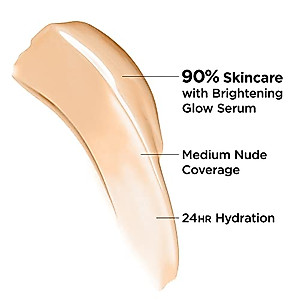IT Cosmetics CC+ Nude Glow Lightweight Foundation + Glow Serum with SPF 40 - With Niacinamide, Hyaluronic Acid & Green Tea Extract - Medium - 1.08 fl oz