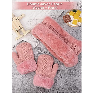 Cooraby 3 Pieces Toddler Winter Knitted Hat Scarf Gloves Set Knit Fleece Lined Thermal Set for Boys Girls, Coral