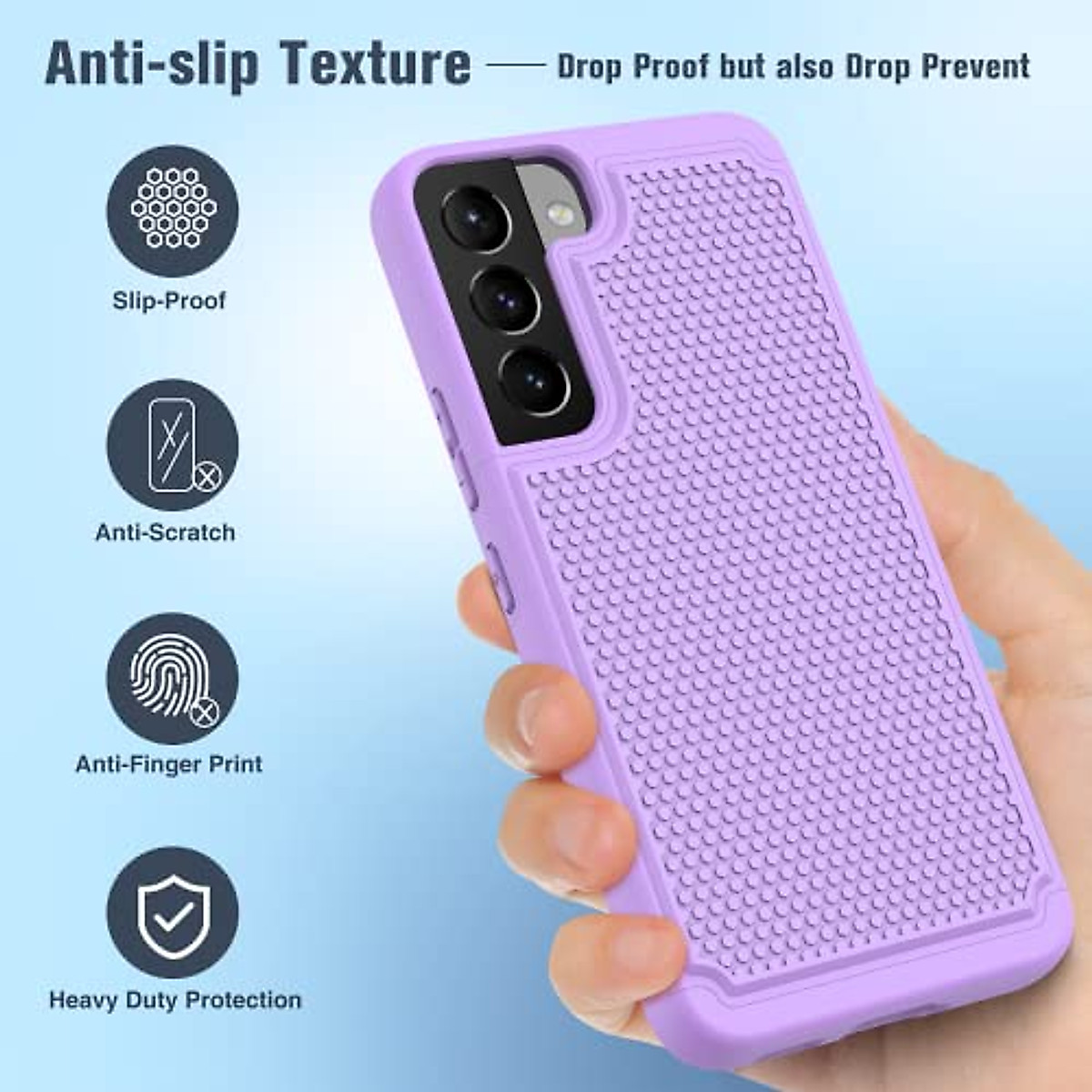 BNIUT for Samsung Galaxy S22 5G Case: Dual Layer Protective Heavy Duty Cell Phone Cover Shockproof Rugged with Non Slip Textured Back - Military Protection Bumper Tough - 6.1inch (Girly Purple)