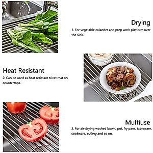 Dullrout Roll Up Dish Drying Rack 17.8 inch x 11.2 inch, Over The Sink Dish Drying Rack, Rollable Stainless Steel Sink Rack for Kitchen Organization, Foldable/Heat-Resistant/Easy to Store