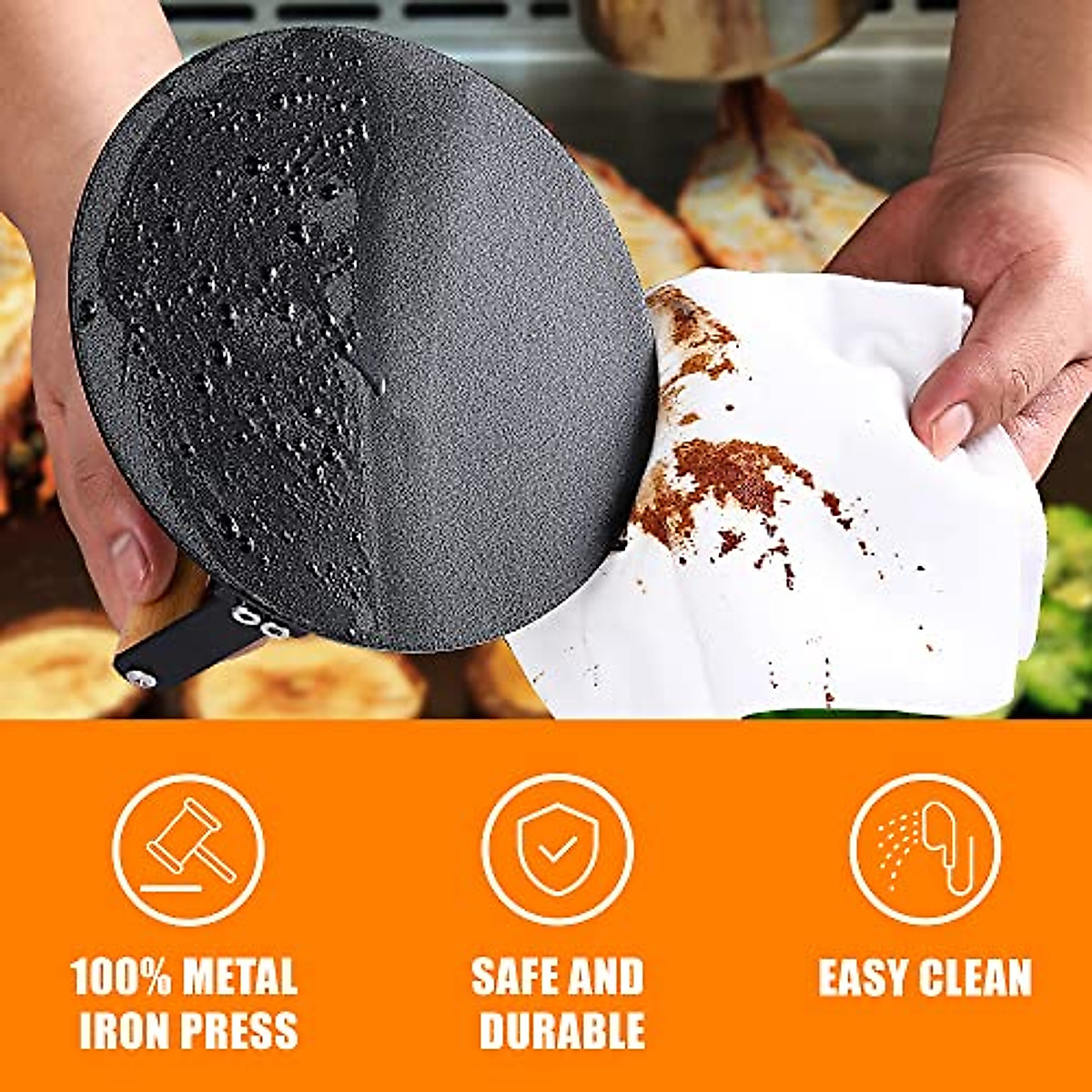 bodkar Smash Burger Press 6 inch, Round Burger Smasher Grill Press for Griddle Bacon Press Meat Steak Press with Wood Handle