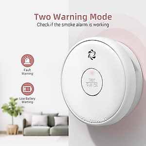 Fire Alarms Smoke Detectors, Smoke Alarm Battery Operated, 10-Year Product Life, Fire Alarm with Test Button & Low Battery Signal, Photoelectric Technology Fire Detectors for Bedroom and Home (6-Pack)