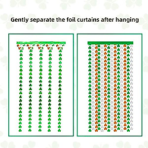 LOLStar 2 Pack St Patricks Day Foil Fringe Curtains St. Patrick's Day Party Decorations 3.3x6.6 ft Shamrock Green White Orange Tinsel Curtain Photo Booth Prop Streamers Backdrop for Irish Party Decor