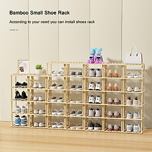 Bamboo Shoe Rack - Vertical Shoe Rack for Small Spaces, Skinny Shoe Shelf Space Saving Storage, Tall Vertical Narrow Shoe Rack for Front Door Entrance Closet Corner Garage