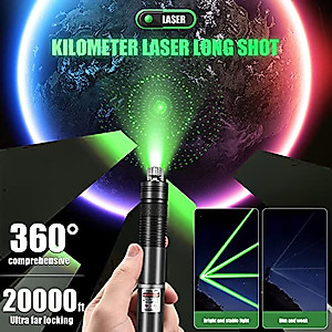FUOOX Green Laser Pointer High Power Tactical Flashlights, Long Range 20000 Feet Powerful Flashlight with Laser Pointer, USB Rechargeable Laser Pointer for Presentations