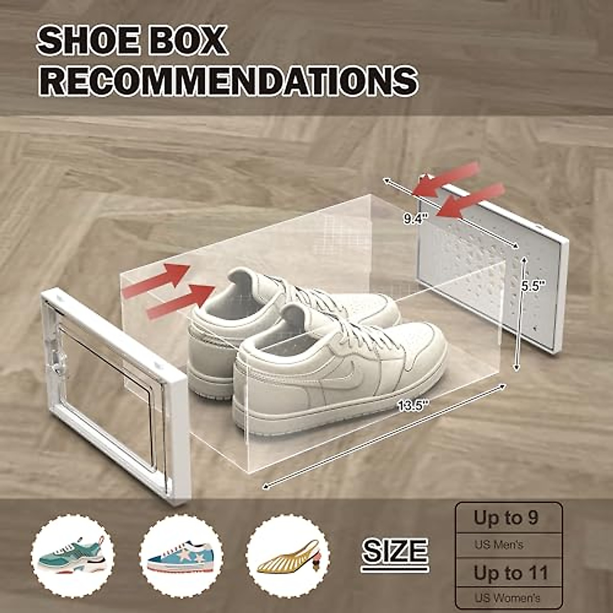 Hrrsaki Large 12 Pack Shoe Storage Organizer Boxes, Shoe Boxes Clear Plastic Stackable, Shoe Organizer for Closet, Plastic Shoe Boxes with Lids, Shoe Containers for Entryway, Bedroom, White