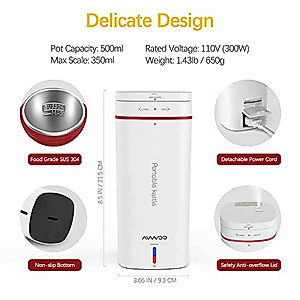 AVWOO Travel Electric Kettle, Portable Electric Kettle, Water Boiler for Travel, Small Electric Kettle Stainless Steel with Boil Dry Protection, Keep Warm, BPA Free, Child Lock - Larger Capacity