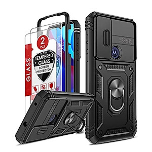 LeYi for Moto G Pure Case: Motorola G Power 2022 Case with Slide Camera Cover + 2 Pack Screen Protector, Military Grade 360 Full Body with Kickstand Case for Moto G Pure/G Power 2022, Black