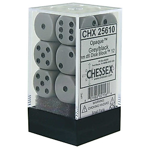 Chessex DND Dice Set D&D Dice-16mm Opaque Dark Grey and Black Plastic Polyhedral Dice Set-Dungeons and Dragons Dice Includes 12 Dice – D6, Various (CHX25610), Standard (15mm - 17mm)