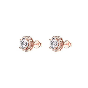 PAVOI 14K Gold Plated Sterling Silver Post Brilliant Round Faux Diamond Halo Earrings - Premium Cubic Zirconia in Rose Gold