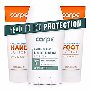 Carpe Antiperspirant Underarm, Hand & Foot Lotion Bundle, Head to Toe Sweat Protection for Hands, Feet, and Underarm, Dermatologist Recommended