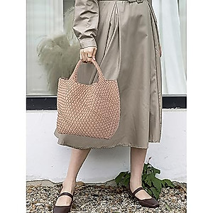 Women Vegan Leather Woven Bag, Tote Handbag Large Capacity Shoulder Top-handle Bag Underarm Bag with Purse
