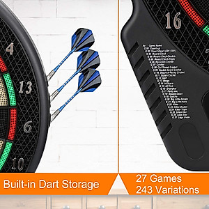 Biange Electronic Dart Board, Digital Soft Tip Dart Boards, Dartboard Set 13.5” Target Area, 27 Games and 243 Variants with 12PCS 18g Darts, 4 LED Displays, 100 Tips, Flights, Support 16 Players