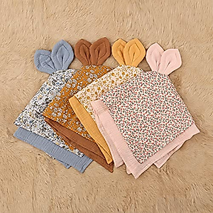Baney Bunny Rabbit Security Blanket | Muslin Cotton Organic Lovey | Soft Soothing Blankie | Infant Baby Toddler Toy (Rust Mustard Floral)