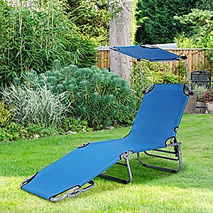 Tangkula Outdoor Folding Chaise Lounge Chair, 5-Fold Reclining Beach Chair, Patio Recliner Chair w/ 360° Canopy Shade & Side Storage Pocket, Portable Chaise Lounge for Beach, Sunbathing (1, Navy)