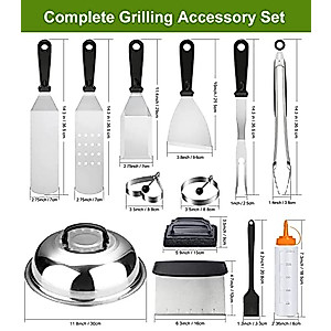 Griddle Accessories kit for Blackstone Flat top Grill and Camp Chef,16 Pieces Stainless Steel BBQ Barbecue Tools Set for Outdoor Backyard Grill Tools Gift for Men Women.