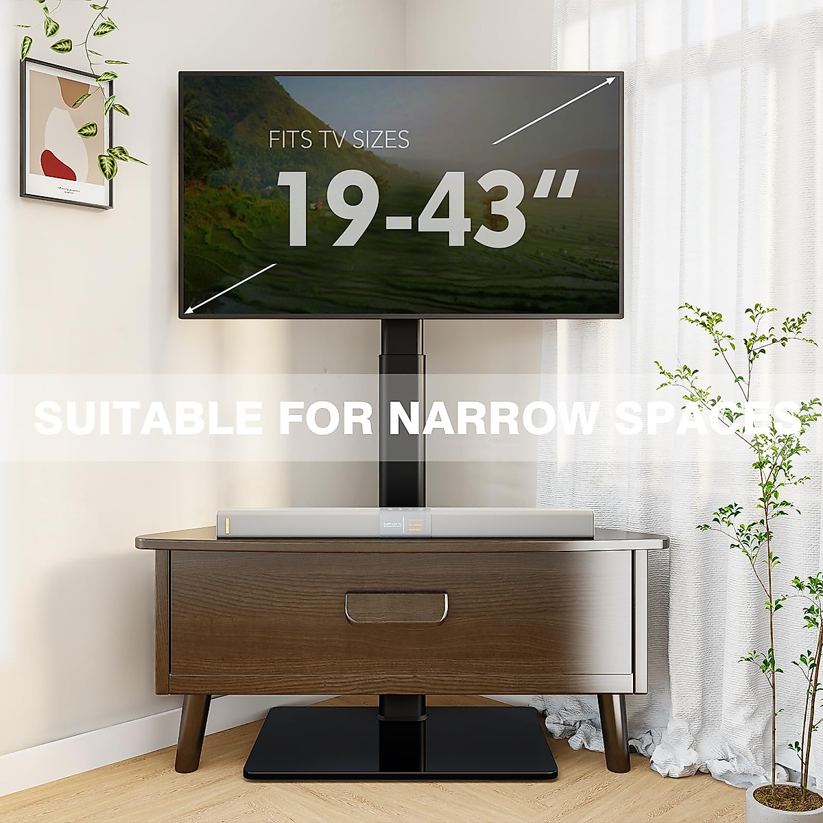 Universal TV Stand Monitor with Mount 100 Degree Swivel Height Adjustable and Tilt Function for 19 to 43 inch LCD, LED OLED TVs,Space Saving Standing Bedroom Living Room Corner,Black