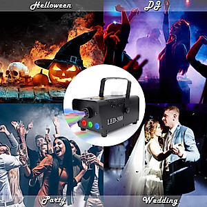 Fog Machine, Vangoa 500W Fog Smoke Machine with 3 LED Lights, 3000CFM Fog Disinfection with Wired Receiver and Wireless Remote Control, Perfect for Wedding Halloween Christmas Party Stage Effect