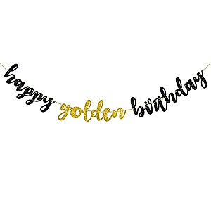 Halodete Happy Golden Birthday Banner, Happy 30th 40th 50th 60th Birthday Banner, Happy Birthday Party Decorations - Black Gold Glitter