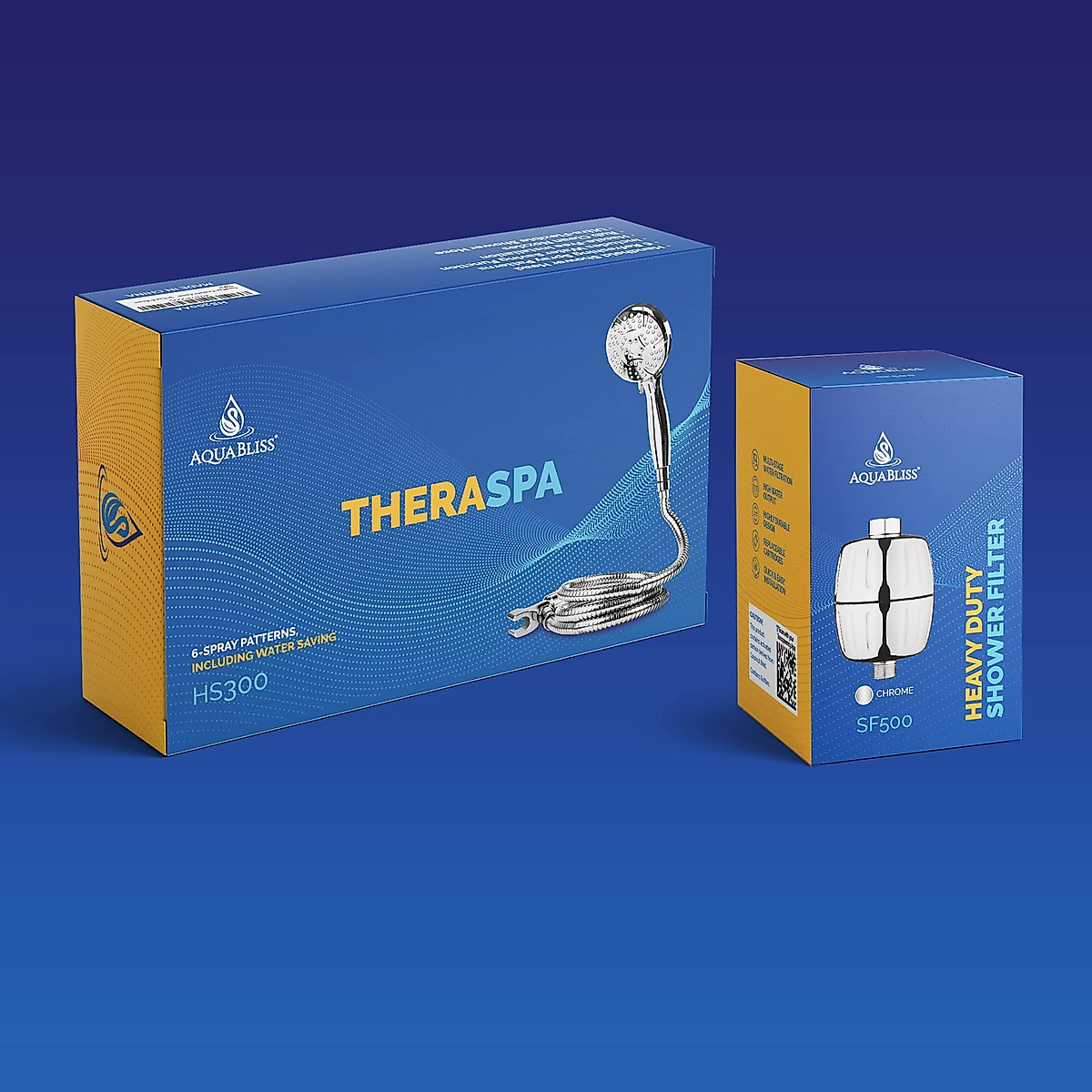 AquaBliss SF500 HD HEAVY DUTY High Output Shower Filter - Chrome - Plus The AquaBliss TheraSpa Hand Shower – 6 Mode Massage Shower Head with Hose High Pressure to Gentle Water Saving Mode