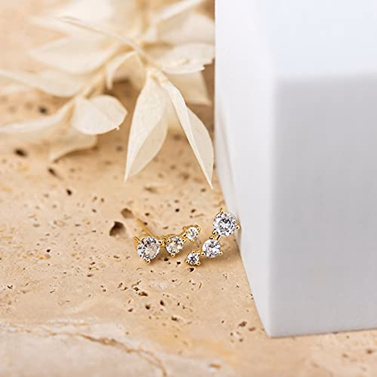 PAVOI Womens 14K Gold Plated Yellow Gold - Sterling Silver Post Cubic Zirconia Ear Crawler Earrings