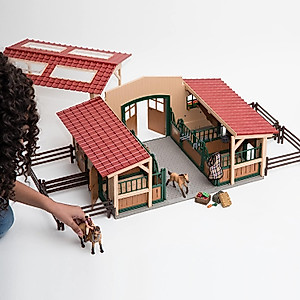 Schleich Horse Barn and Stable Playset - Award-Winning Riding Center 96 Piece Set, 2 Pony Toys, Rider Figurine, and Farm Accessories, for Girls and Boys 3 Years Old and Above