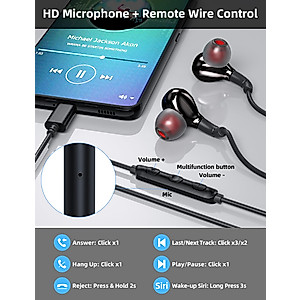 USB C Headphones for iPhone 16 15 Pro Plus Samsung S24 S23 S22 Ultra Flip Fold A53, Wired Earbuds Noise Canceling in-Ear Type C Earphones Microphone Volume Control Stereo for iPad Pro,Pixel 8 7a 6