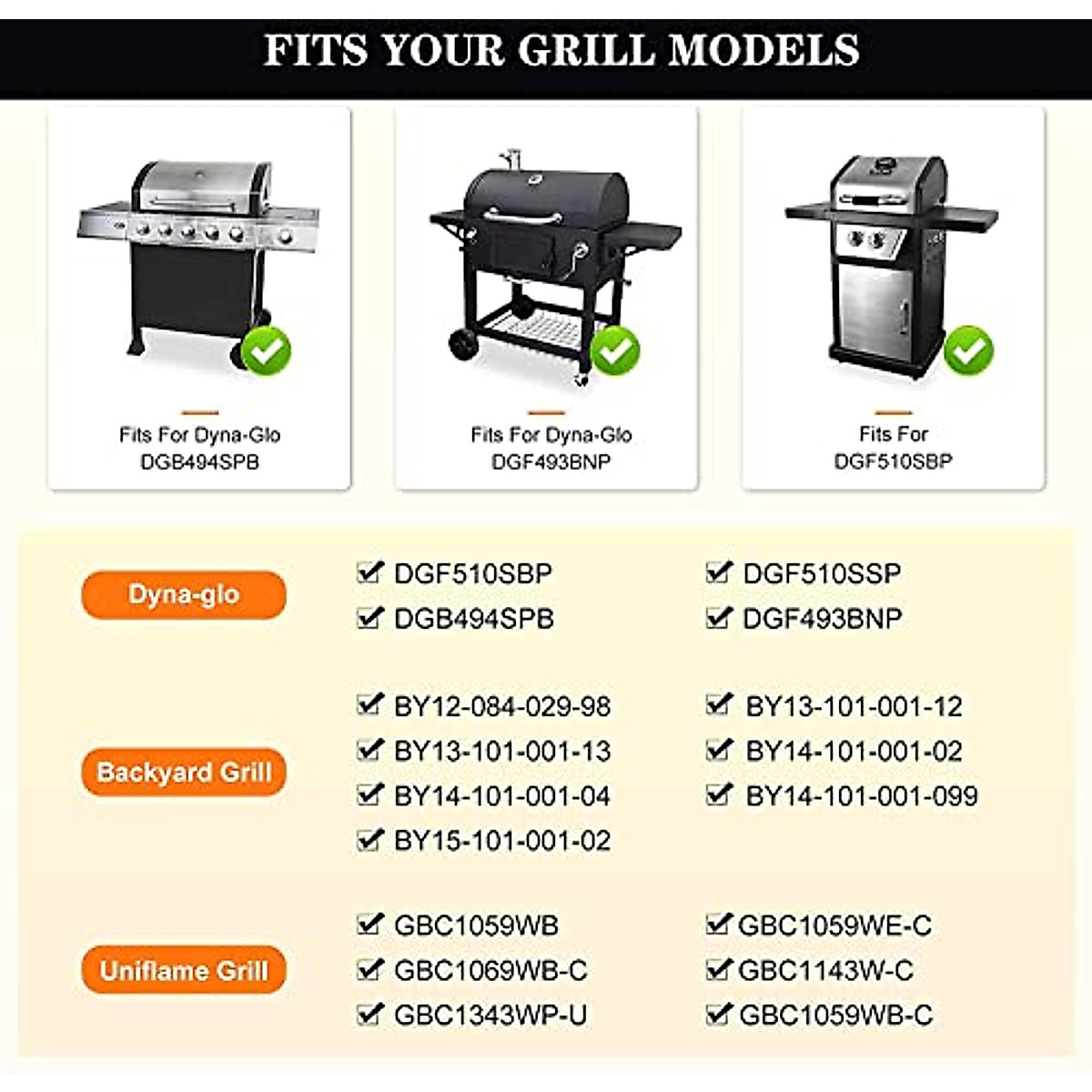 WALBZS 15 Inch Grill Heat Plates Shields for Dyna-glo DGF510SBP, DGB610SSP, DGF493BNP, DGF510SSP, Backyard BY13-101-001-13, Uniflame GBC1059WB, Porcelain Steel Grill Replacement Parts,Set of 4