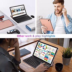 Tablet 10 inch Android 13 Tablet Octa-Core 2.0 GHz with 12GB RAM 128GB ROM, 5G WiFi, 6000mAh, HD IPS Touchscreen, Bluetooth 5.0, 1280 * 800, 5+8 MP 2 in 1 Tablet with Keyboard and Mouse - Rose