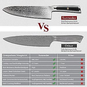Sunnecko Bread Knife 8 inch, Serrated Bread Knife for Homemade Bread with 67-layers VG10 Damascus Steel Blade, Japanese Bread Knife with Solid Handle Best Bread Cutting Knife Bread Knives Cake Knife
