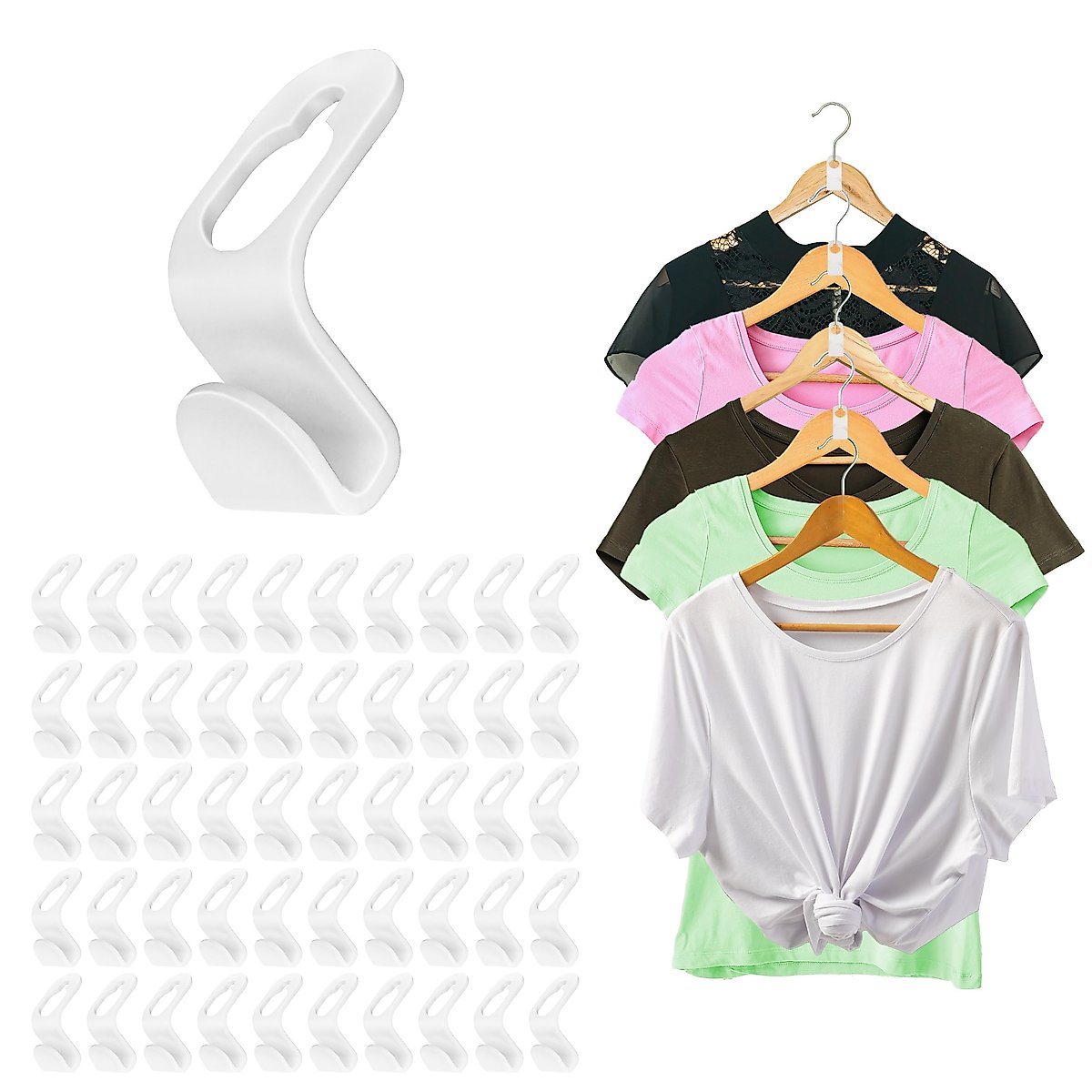 Hanger Connector Hooks – 50-Pack Clothes Hanger Connector Hooks – Space-Saving Hanger for Closet Organizer – Cascading Space Saver Hangers for Small Space Organization and Closet